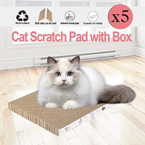 5 Packs in 1 Cat Scratch Pad with Box, Cat Scratcher Cardboard,Reversible,Durable Recyclable Cardboard, Suitable for Cats to Rest, Grind Claws and Play with Scratch Box