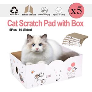 5 Packs in 1 Cat Scratch Pad with Box, Cat Scratcher Cardboard,Reversible,Durable Recyclable Cardboard, Suitable for Cats to Rest, Grind Claws and Play with Scratch Box