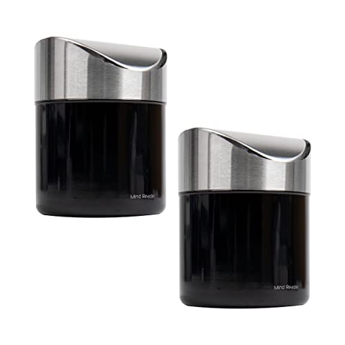 Mind Reader Mini Countertop Trash Can, 1.5 Liter/0.40 Gallon Capacity, Swivel Lid, Recycling, Compost Bin, Desktop Organizer, Set of 2, L x 4.75" W x 6.25" H, Black