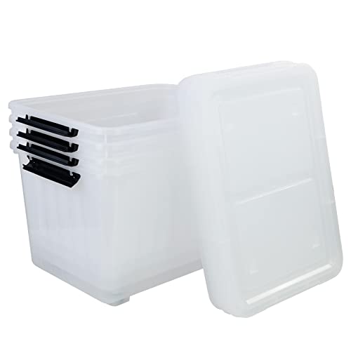 Easymanie 50 Quart Plastic Wheeled Storage Bin, 4 Packs, Plastic Latching Storage Box