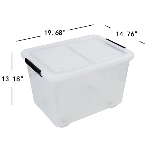 Easymanie 50 Quart Plastic Wheeled Storage Bin, 4 Packs, Plastic Latching Storage Box