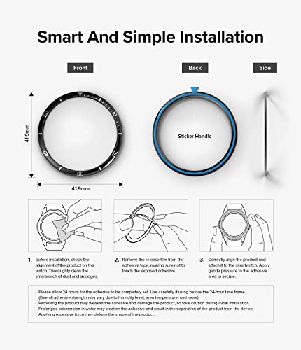 Ringke Inner Bezel Styling [Stylish Stainless Steel Frame] Compatible with Samsung Galaxy Watch 5 Pro Case, Anti Scratch Protector Adhesive Inner Cover Accessory - 45-IN-02 (ST) Black