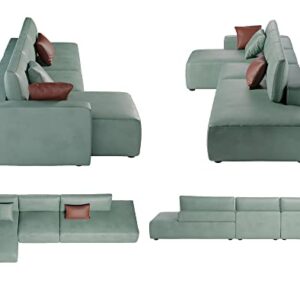 JACH 145" Modular Leathaire Large Sectional Sofa with Chaise, L-Shaped Faux Leather 5 Seater Minimalist Couch, Modern Right Hand Facing Sectional Sofas with 3 Throw Pillows, Green