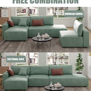 JACH 145" Modular Leathaire Large Sectional Sofa with Chaise, L-Shaped Faux Leather 5 Seater Minimalist Couch, Modern Right Hand Facing Sectional Sofas with 3 Throw Pillows, Green