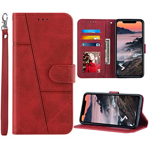 JanCalm for iPhone 12 Mini Wallet Case,[Wrist Strap][Card Holder/Cash Slots][Kickstand] Premium PU Leather Magnetic 12 Mini Phone Case Flip Cover Protective for iPhone Mini 12 Case Wallet (Red)