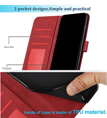 JanCalm for iPhone 12 Mini Wallet Case,[Wrist Strap][Card Holder/Cash Slots][Kickstand] Premium PU Leather Magnetic 12 Mini Phone Case Flip Cover Protective for iPhone Mini 12 Case Wallet (Red)