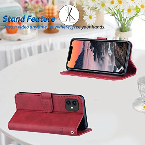 JanCalm for iPhone 12 Mini Wallet Case,[Wrist Strap][Card Holder/Cash Slots][Kickstand] Premium PU Leather Magnetic 12 Mini Phone Case Flip Cover Protective for iPhone Mini 12 Case Wallet (Red)