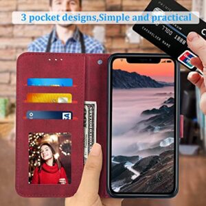 JanCalm for iPhone 12 Mini Wallet Case,[Wrist Strap][Card Holder/Cash Slots][Kickstand] Premium PU Leather Magnetic 12 Mini Phone Case Flip Cover Protective for iPhone Mini 12 Case Wallet (Red)