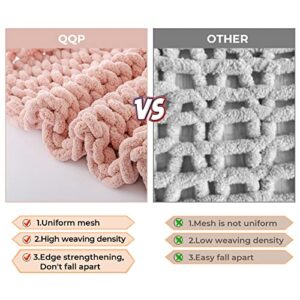 QQP Chunky Knit Throw Blanket,Hand Made with Jumbo Chenille Yarn Crochet Blanket,Super Cozy and Soft Chunky Knitted Throw Blanket for Sleep＆Home Decor.（40x40In Dusty Pink）