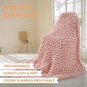 QQP Chunky Knit Throw Blanket,Hand Made with Jumbo Chenille Yarn Crochet Blanket,Super Cozy and Soft Chunky Knitted Throw Blanket for Sleep＆Home Decor.（40x40In Dusty Pink）