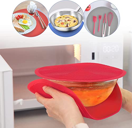 2PCS, KooMall 8 Inch Silicone Trivets for Hot Pots and Pans, Hot Pads for Kitchen Countertops, 572°F Heat Resistant Pot Holders, Multi-Purpose Microwave Mat for Grabbing, Food Grade & BPA Free, Red