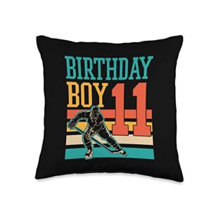 funny ice hockey themed birthday party supplies 11 year old ice hockey themed 11th birthday party supply throw pillow, 16x16, multicolor