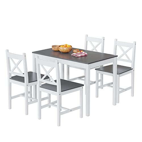 5-Piece Dining Table Set, Kitchen Dinner Table and 4 Chairs for 2-4 Person (Grey)