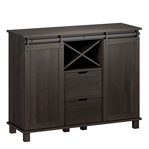 HOSTACK Farmhouse Buffet Sideboard, Coffee Bar Cabinet with Storage, Liquor Wine Cabinet with Sliding Barn Doors, Accent Cabinet for Home, Kitchen, Dining Room, Dark Brown