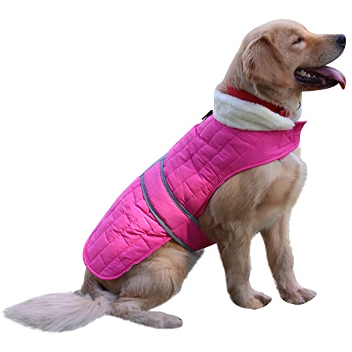 JoyDaog Reflective Belt Dog Coats for Small Dogs,Reversible Warm Puppy Jacket for Cold Winter,Pink S