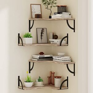 MOLYHOM Wood Floating Corner Shelves, Wall Shelves for Bedroom, 4 Sets of Wall Mounted Shelf