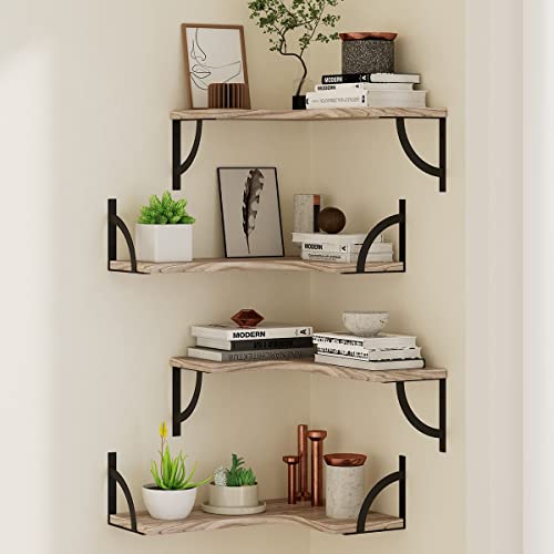 MOLYHOM Wood Floating Corner Shelves, Wall Shelves for Bedroom, 4 Sets of Wall Mounted Shelf