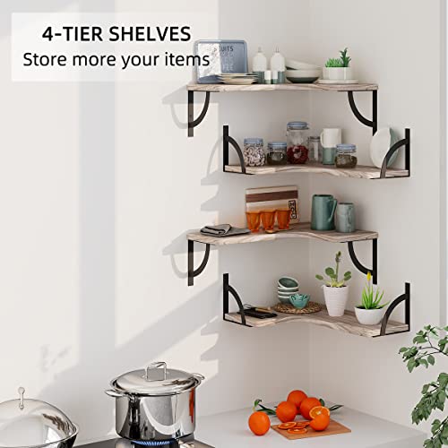 MOLYHOM Wood Floating Corner Shelves, Wall Shelves for Bedroom, 4 Sets of Wall Mounted Shelf