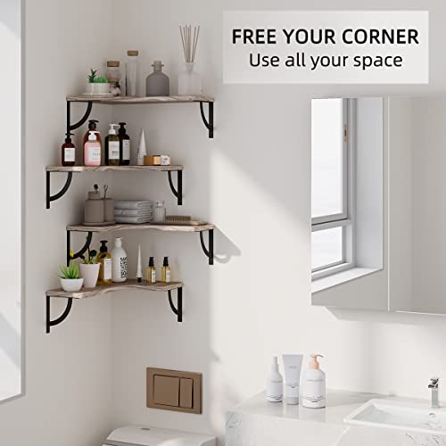 MOLYHOM Wood Floating Corner Shelves, Wall Shelves for Bedroom, 4 Sets of Wall Mounted Shelf