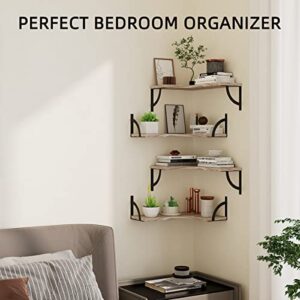 MOLYHOM Wood Floating Corner Shelves, Wall Shelves for Bedroom, 4 Sets of Wall Mounted Shelf