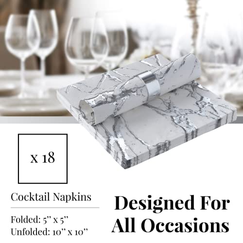 Elegant Marble Cocktail Napkins, Pack Includes 18 Wedding Napkins, Party Napkins Disposable Perfect For Dessert, Classic Dinner Napkins For Upscale Events, Christmas Napkins For Holiday Meals, Silver