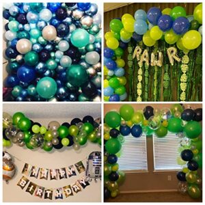 Blue and Green Balloon Garland Kit, Navy Blue Dark Green Balloon Garland Arch Kit with Double Layer Chrome Blue Balloons, Metallic Green Blue Balloons Green Confetti Balloons for Birthday Party Decor