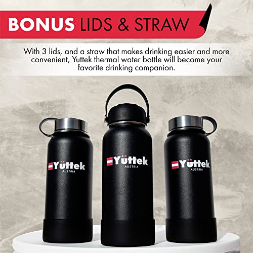 YUTTEK Insulated Water Bottle with Straw Lid-Stainless Steel Reusable waterbottle for Gym, Office, School, sports & Travel,Double Walled bottles with 3 Lids & straw for Men, Women, kids and adults