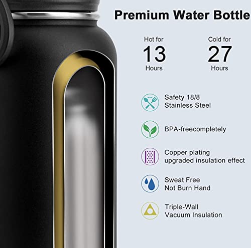 YUTTEK Insulated Water Bottle with Straw Lid-Stainless Steel Reusable waterbottle for Gym, Office, School, sports & Travel,Double Walled bottles with 3 Lids & straw for Men, Women, kids and adults