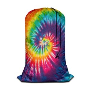 swono tie dye laundry bag drawstring closure colorful psychedelic rainbow abstract pattern heavy duty laundry portable for home dorm room essentials for travel camp, oxford cloth, spiral