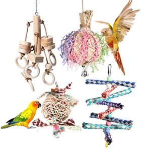 kieyyryt bird toys with cage shredded paper toys, colorful parrot foraging toys with hanging chewing toys for small medium parrot, parakeet, finch, budgerigar, conure, cockatiel and lovebirds