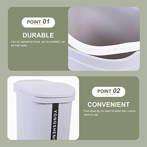 DOITOOL Bin Bathroom Close Lid, Container Basket and Pedal Trash Household Free with Dustbin Step-on Bathroom, Organizer Large L, on Home, Plastic L Waste Rubbish Foot Office Home Grey