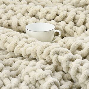 Catalonia Classic Chunky Knit Blanket, Soft & Lightweight Yarn Knitted Blanket, 50"x60" Crochet Chenille Blanket, Decorative Cable Knitted Throw Blankets for Couch, Bed, Sofa, Latte