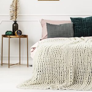 Catalonia Classic Chunky Knit Blanket, Soft & Lightweight Yarn Knitted Blanket, 50"x60" Crochet Chenille Blanket, Decorative Cable Knitted Throw Blankets for Couch, Bed, Sofa, Latte