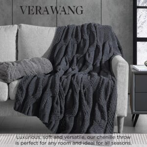 Vera Wang- Throw Blanket, Ultra Soft Chenille Home Décor, All Season Designer Bedding (Large Cable Knit Charcoal Grey, 50 x 70)