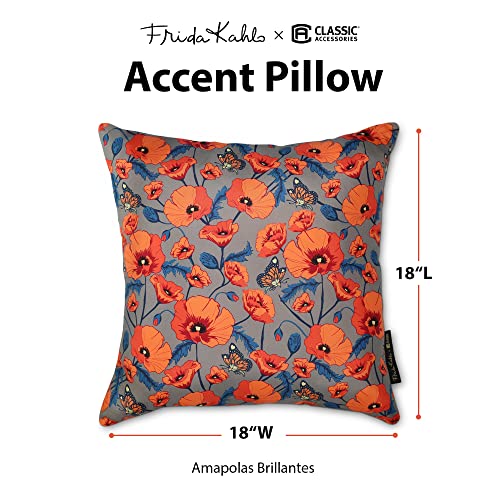 Classic Accessories for Frida Kahlo Accent Pillows, 2-Pack, 18 Inch, Amapolas Brillantes, 18" L x 18" W, 2 Count