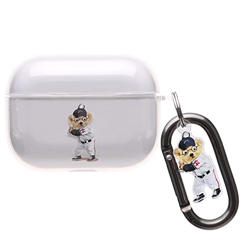 ONLYOU Compatible with Airpods Pro Case Cover with Keychain Korean PC Bear Baseball Batter Clear Transparent Airpods Pro Cover Carabiner Charm Hard Case (Airpods Pro (1st / 2nd Generation) Clear)