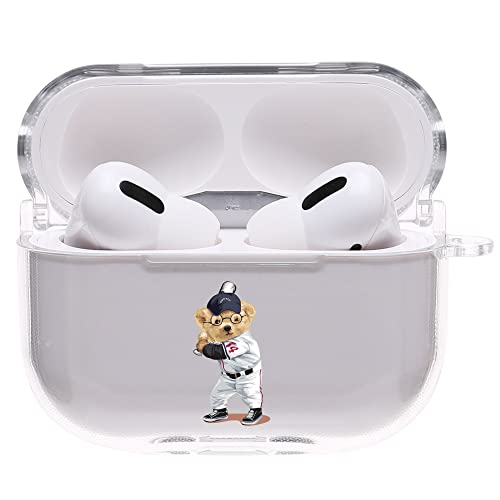 ONLYOU Compatible with Airpods Pro Case Cover with Keychain Korean PC Bear Baseball Batter Clear Transparent Airpods Pro Cover Carabiner Charm Hard Case (Airpods Pro (1st / 2nd Generation) Clear)