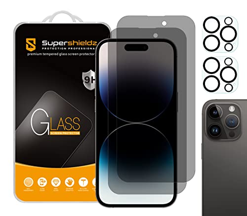 Supershieldz (2 Pack) (Privacy) Anti Spy Screen Protector Designed for iPhone 14 Pro (6.1 inch)+ Camera Lens Tempered Glass Screen Protector, Anti Scratch, Bubble Free