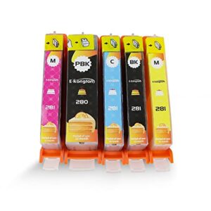 e-kongton ink cartridges 280 281 for c a k e printer, pgi-280 cli-281 ink cartridge for c a k e maker, work with pixma tr7520 ts6120 ts6220 ts6320 ts8120 ts8220 ts9120 ts702 printer, 5 pack.