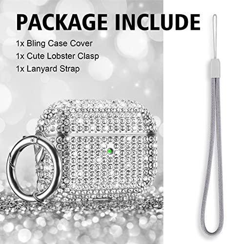 Case for AirPods Pro 2nd Generation, Filoto Cute AirPod Pro 2 Protective Case Cover for Women Girls, Bling Crystal PC Apple Air Pods Pro Cases Accessories with Lobster Clasp Keychain (Silver)