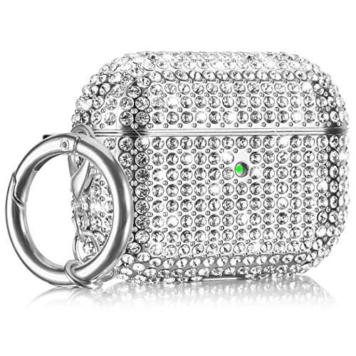 Case for AirPods Pro 2nd Generation, Filoto Cute AirPod Pro 2 Protective Case Cover for Women Girls, Bling Crystal PC Apple Air Pods Pro Cases Accessories with Lobster Clasp Keychain (Silver)