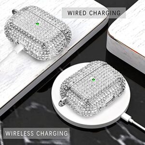 Case for AirPods Pro 2nd Generation, Filoto Cute AirPod Pro 2 Protective Case Cover for Women Girls, Bling Crystal PC Apple Air Pods Pro Cases Accessories with Lobster Clasp Keychain (Silver)