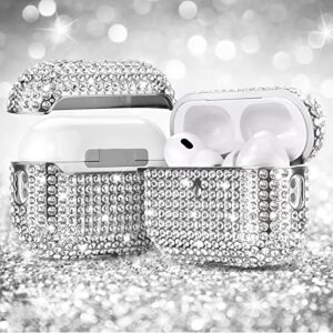 Case for AirPods Pro 2nd Generation, Filoto Cute AirPod Pro 2 Protective Case Cover for Women Girls, Bling Crystal PC Apple Air Pods Pro Cases Accessories with Lobster Clasp Keychain (Silver)