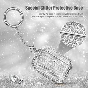 Case for AirPods Pro 2nd Generation, Filoto Cute AirPod Pro 2 Protective Case Cover for Women Girls, Bling Crystal PC Apple Air Pods Pro Cases Accessories with Lobster Clasp Keychain (Silver)