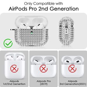 Case for AirPods Pro 2nd Generation, Filoto Cute AirPod Pro 2 Protective Case Cover for Women Girls, Bling Crystal PC Apple Air Pods Pro Cases Accessories with Lobster Clasp Keychain (Silver)