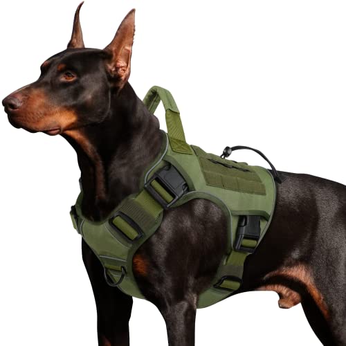 WINGOIN Green Harness with Handle Tactical Dog Harness Vest for Large Medium Dogs No Pull Adjustable Reflective K9 Military Dog Vest Harnesses for Walking, Hiking, Training(M)