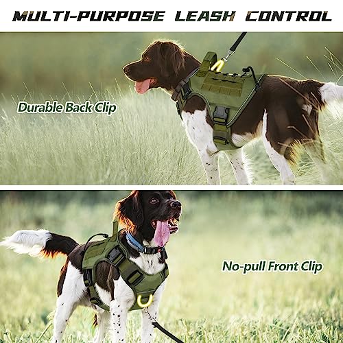 WINGOIN Green Harness with Handle Tactical Dog Harness Vest for Large Medium Dogs No Pull Adjustable Reflective K9 Military Dog Vest Harnesses for Walking, Hiking, Training(M)