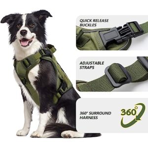 WINGOIN Green Harness with Handle Tactical Dog Harness Vest for Large Medium Dogs No Pull Adjustable Reflective K9 Military Dog Vest Harnesses for Walking, Hiking, Training(M)