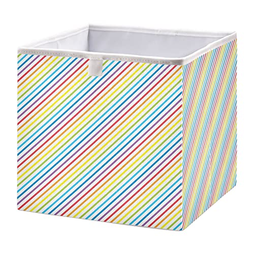 xigua Storage Cube Bright Rainbow Strips Foldable Storage Bins, Closet Shelves Organizer Fabric Storage Baskets for Clothes, Toys, Books, Office Supplies (Square)