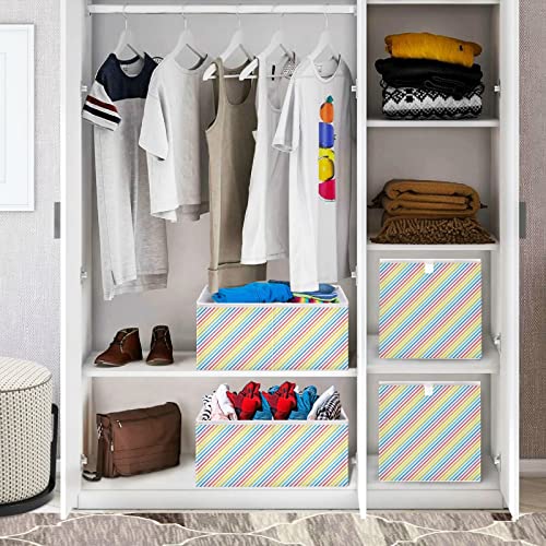 xigua Storage Cube Bright Rainbow Strips Foldable Storage Bins, Closet Shelves Organizer Fabric Storage Baskets for Clothes, Toys, Books, Office Supplies (Square)